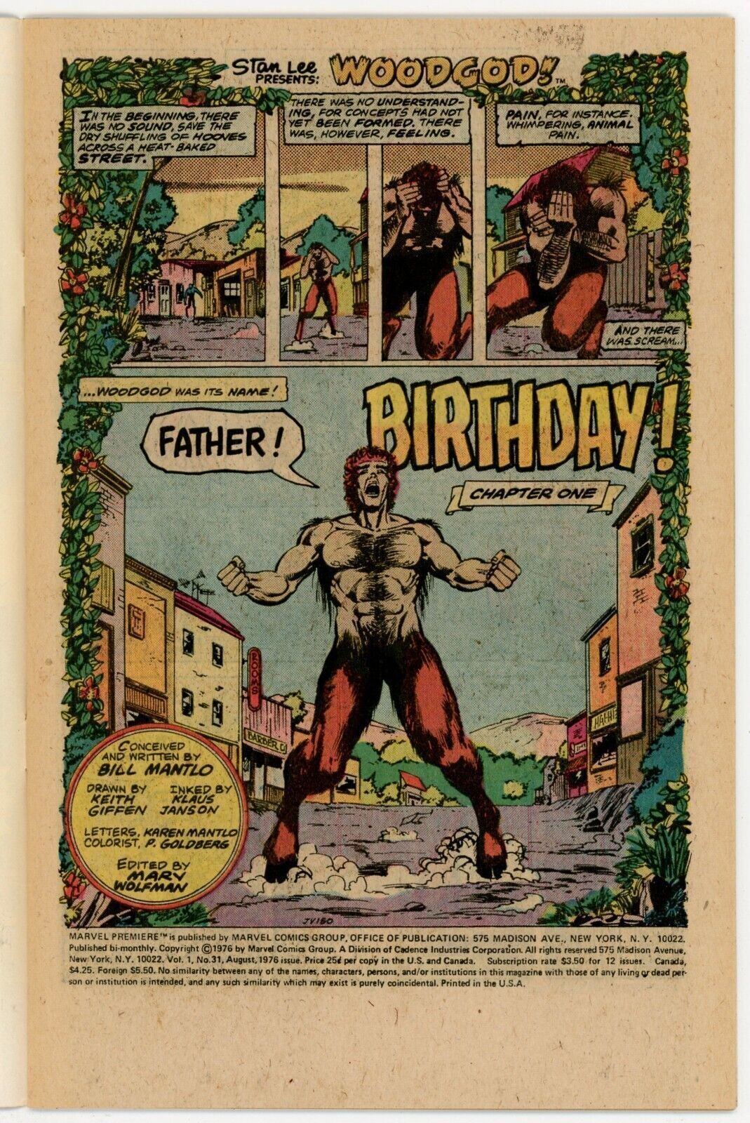 Marvel Premiere 31 Woodgod VF 8.0 Marvel 1976 Bronze Age 25 cent ...