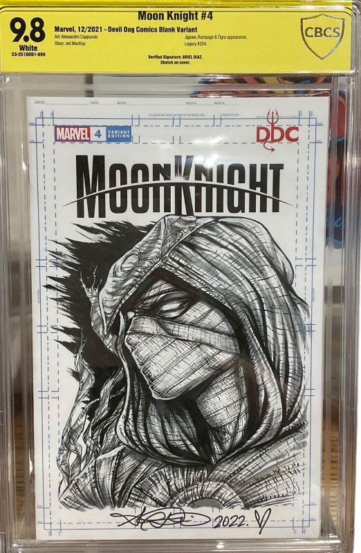 Moon Knight #4 CBCS 9.8 23-251DDD1-009 Sign Ariel Diaz Devil Dog Blank ...