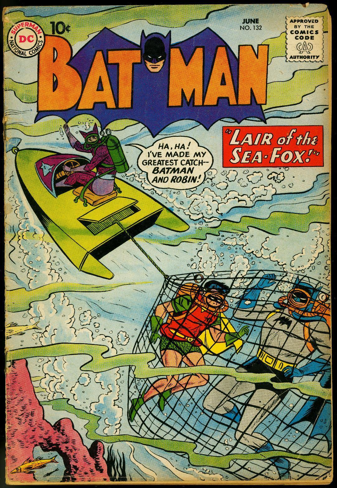 Batman #132 1960- Robin - Scuba cover- Sea Fox DC Silver Age VG | Comic ...