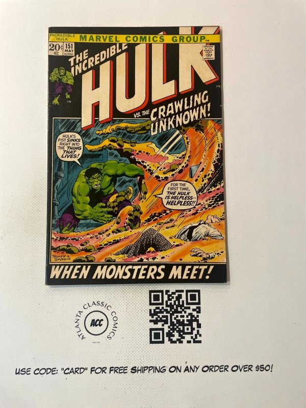 Incredible Hulk # 151 VF- Marvel Comic Book Thor Iron Man Avengers X ...