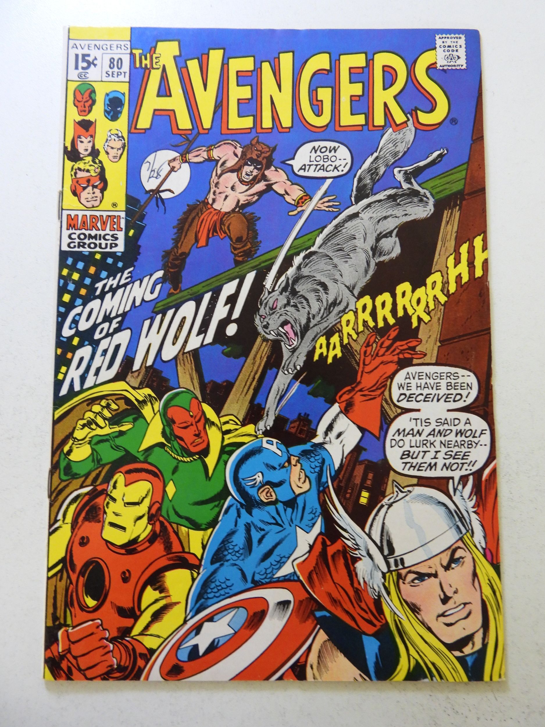 The Avengers #80 (1970) 1st appearance of Red Wolf "date written on ...