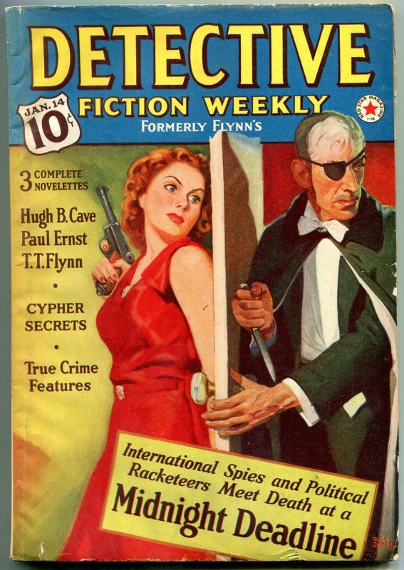 Detective Fiction Weekly Pulp Jan 14 1939- Hugh Cave- Eyepatch menace ...