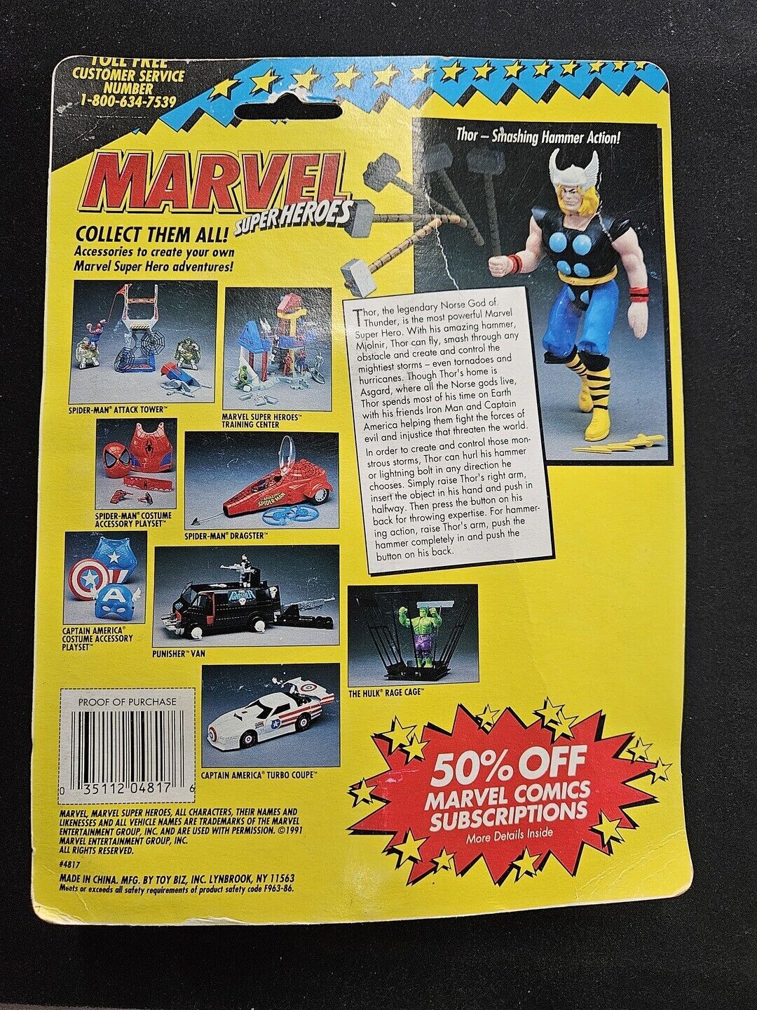 "Thor" Smashing Hammer 1991 Marvel Action Figure ToyBiz Action | Comic ...