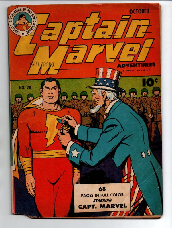 Captain Marvel Adventures #28 - Uncle Sam - vs Nazis/Hitler -Fawcett ...