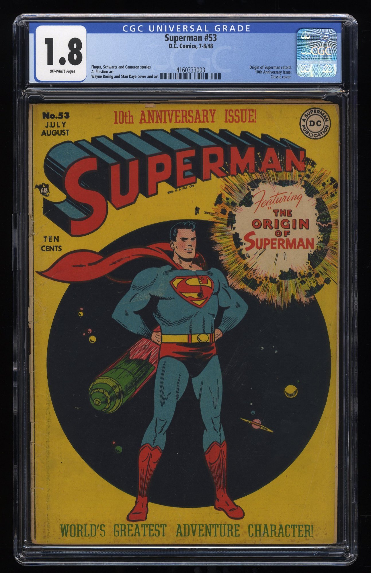 Superman #53 CGC GD- 1.8 Off White Origin Issue! | Comic Books - Golden ...