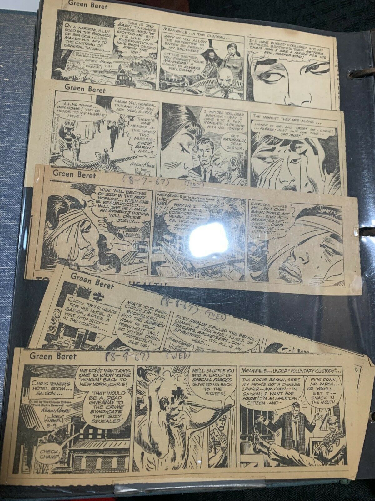 1962-1967 GREEN BERET Joe Kubert 7.5x2.5" Clipped Comic Strip LOT of 50 ...
