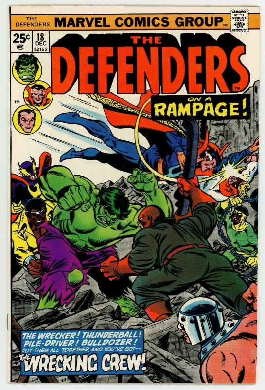 Defenders 18 VFNM 9.0 Marvel 1974 Copper Age 1stt Full Wrecking Crew ...