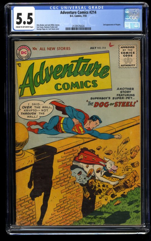 Adventure Comics #214 CGC FN- 5.5 2nd Krypto! Superboy DC Superman ...