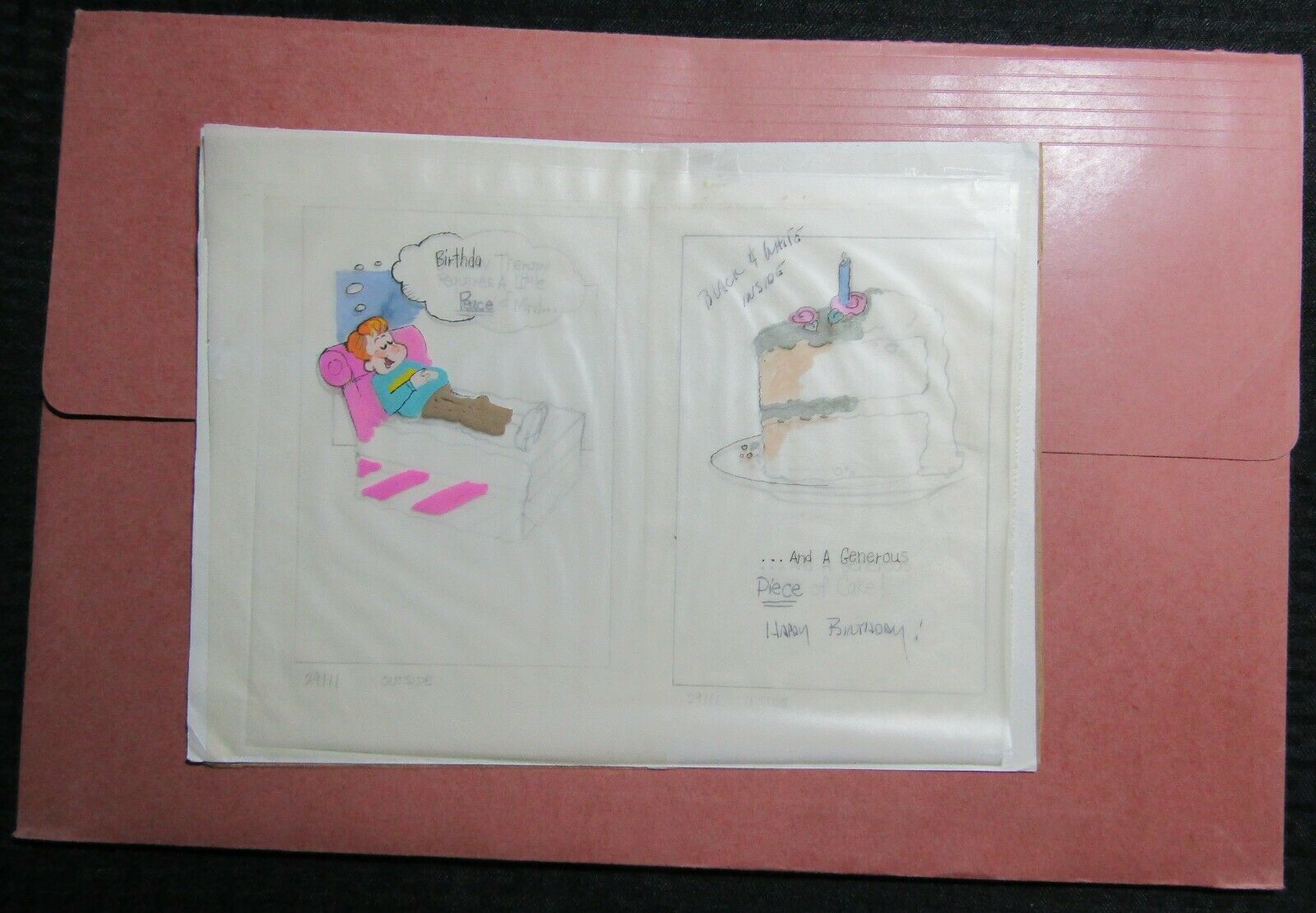 HAPPY BIRTHDAY 2-Panel Cartoon Boy with Cake 12x9" Greeting Card Art ...