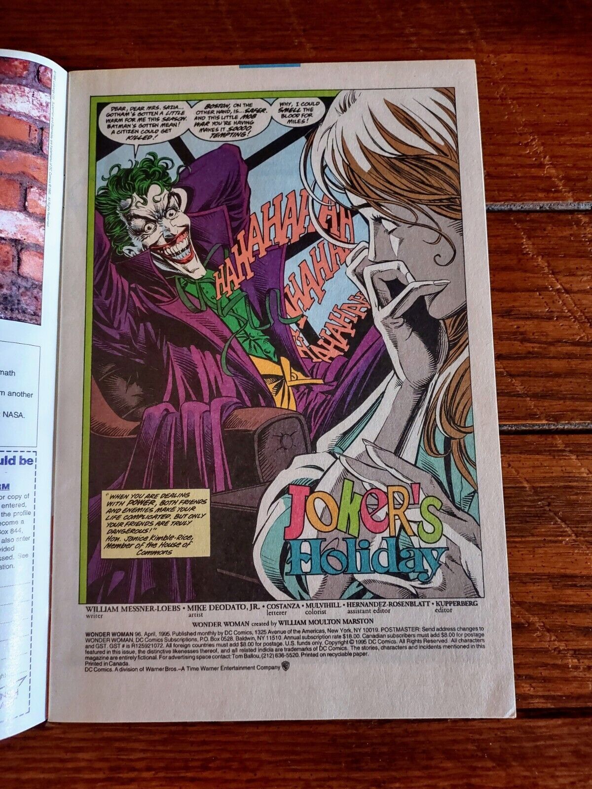 Wonder Woman #96 1995 VF 8.0 Joker Appearance Iconic Brian Bolland ...