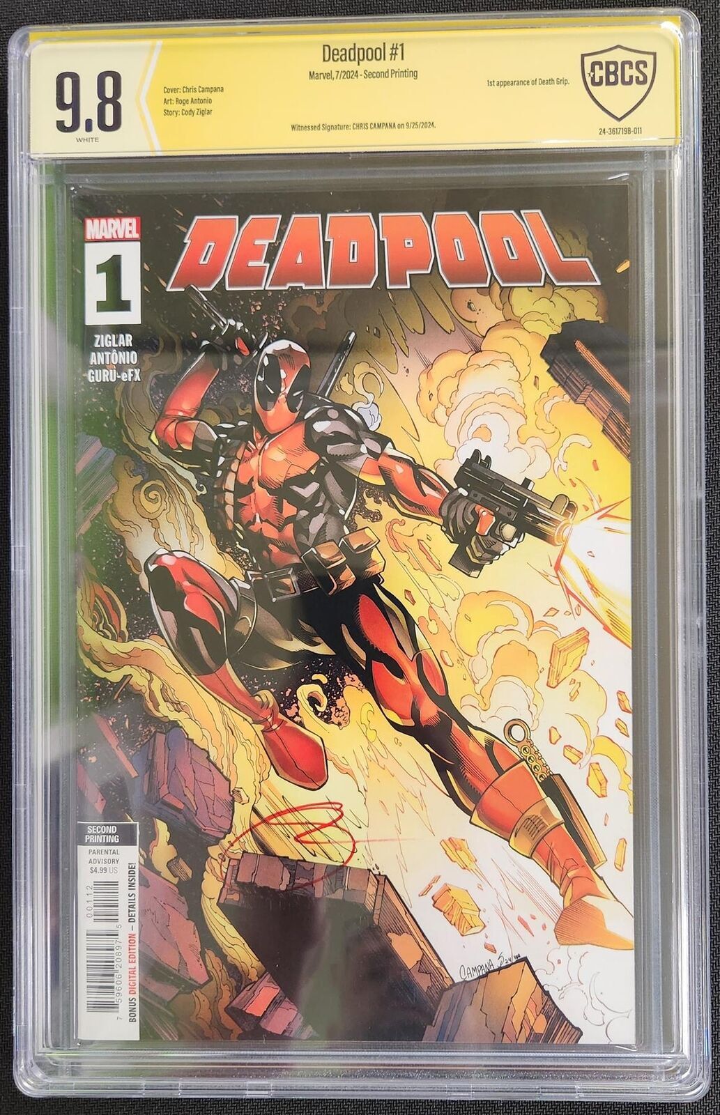 Deadpool #1 2nd Ptg Marvel 2024 CBCS Signature 9.8 Chris Campana Graded ...