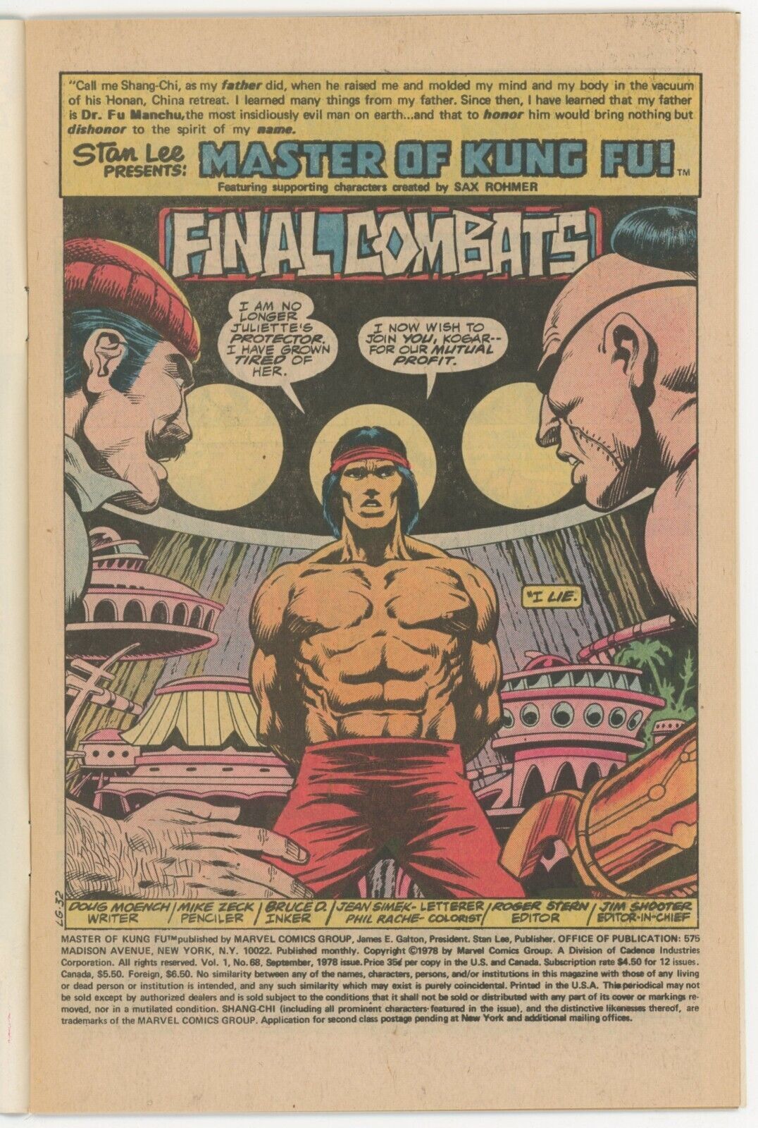 Master of Kung Fu 68 NM 9.2 Bronze Age Marvel 1978 Shang Chi Fu Manchu ...