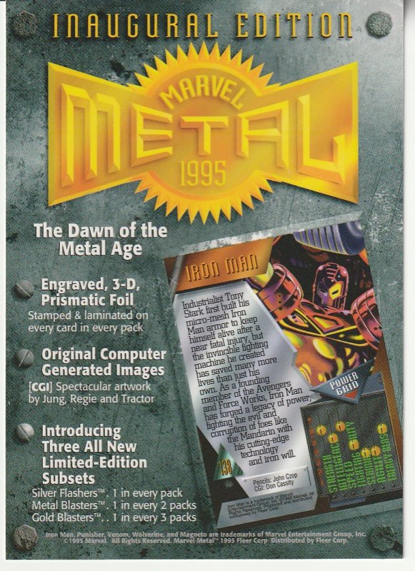 Marvel Metal Uncut 4 Card Promotional Trading Sheet (Fleer Ultra, 1995 ...