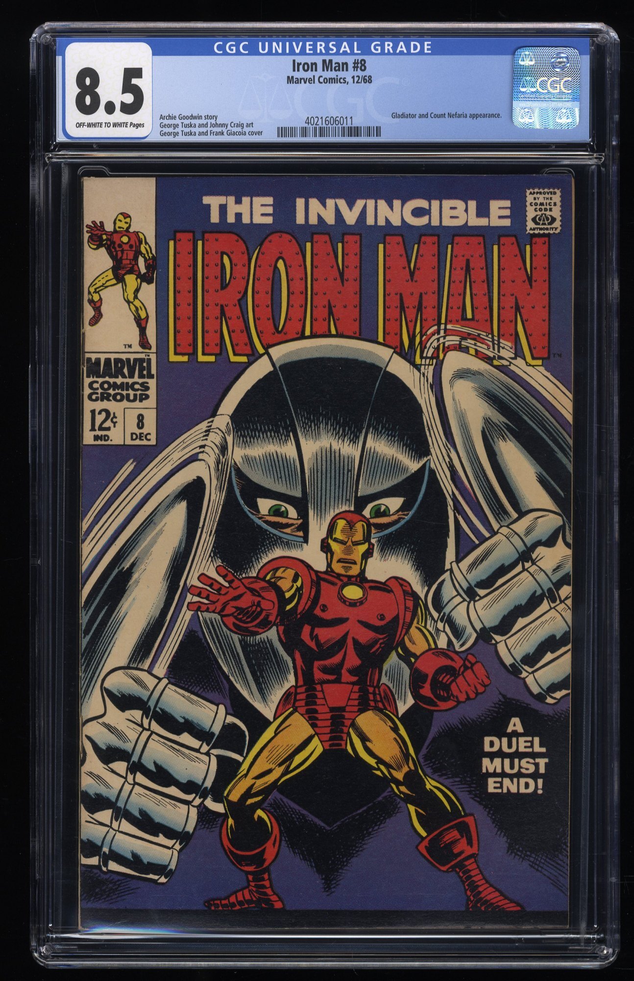 Iron Man #8 CGC VF+ 8.5 Off White to White Origin of Whitney Frost ...