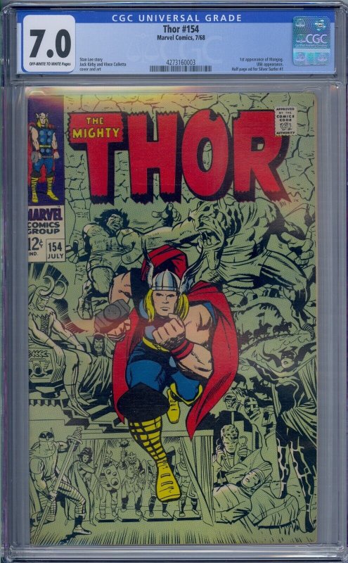 Thor #154 CGC 7.0 1st Mangog Ulik Jack Kirby | Comic Books - Silver Age ...