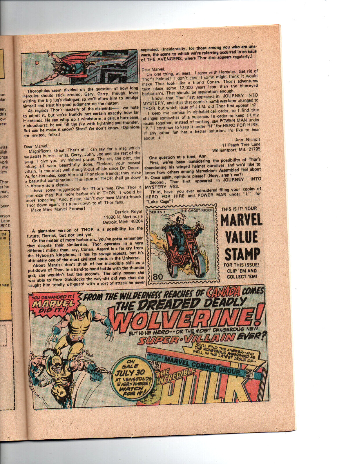 The Mighty Thor #229 - Advertisement for Hulk #181/Wolverine - MVS ...