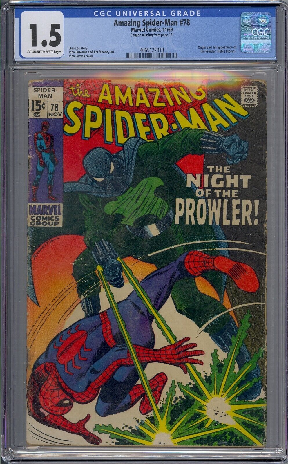 Amazing Spider-Man #78 CGC 1.5 Origin 1st Prowler Hobie Brown John ...
