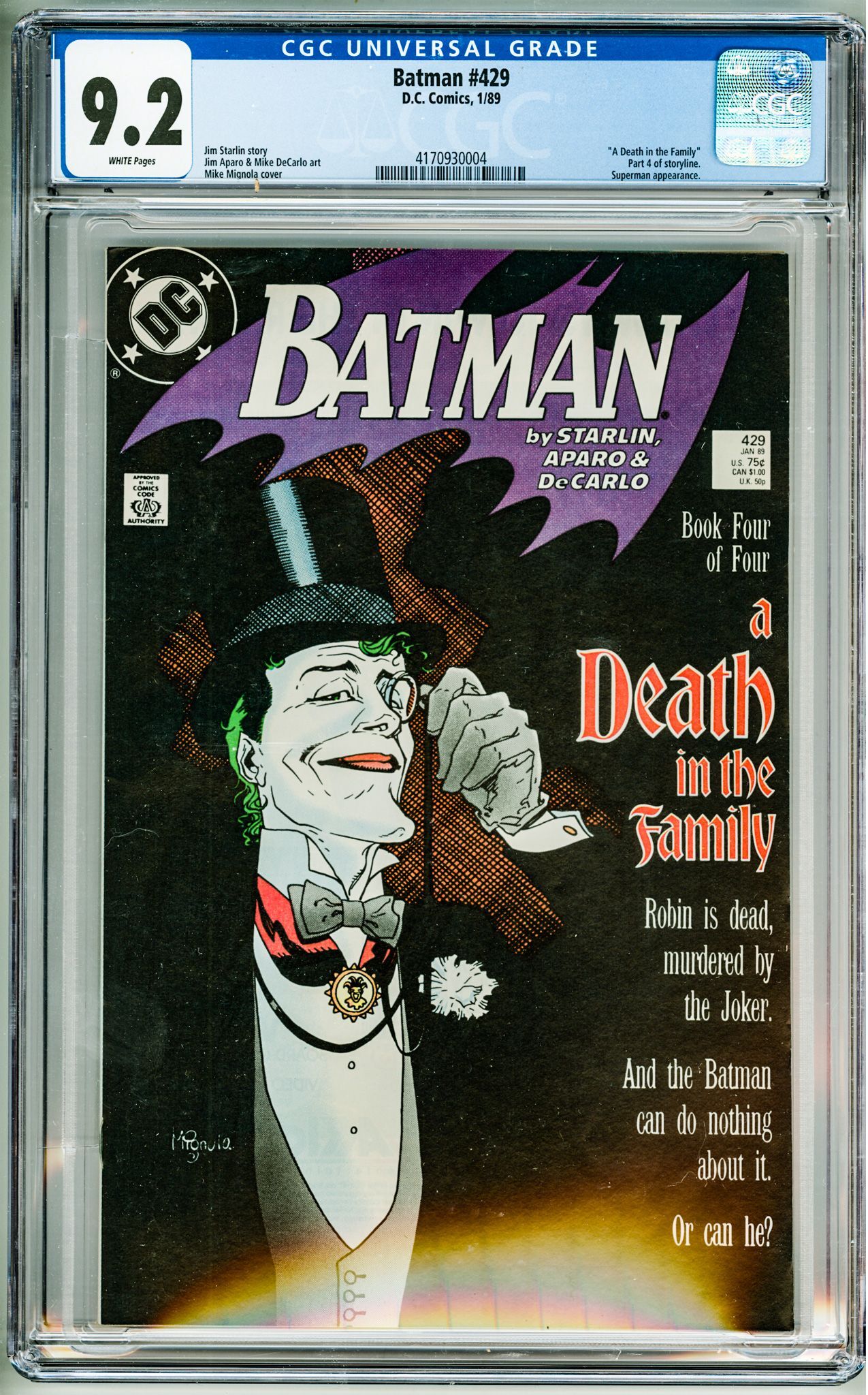Batman #429 (1989) CGC 9.2! White Pages! top of slab opened | Comic ...