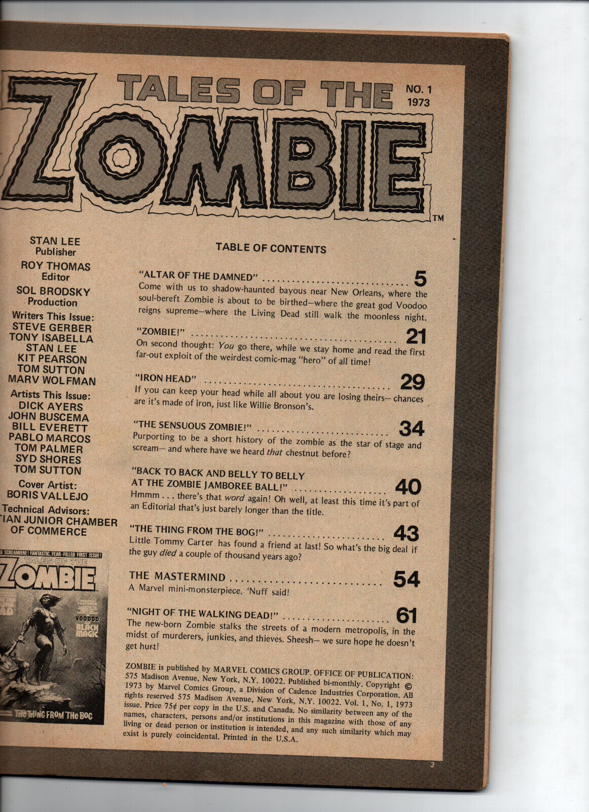 Tales of The Zombie #1 - Marvel - Horror Magazine - Boris Vallejo ...