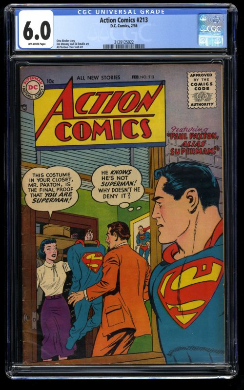 Action Comics #213 CGC FN 6.0 Off White Paul Paxton! DC Superman ...