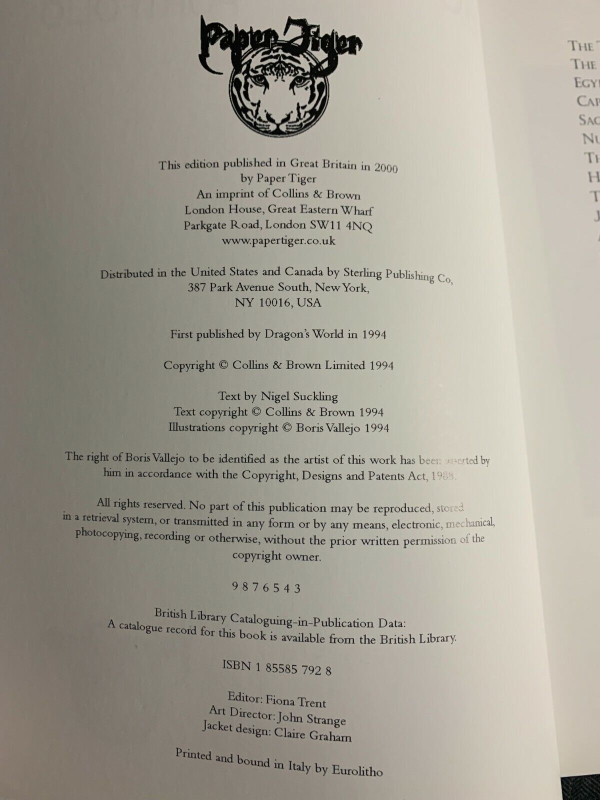 1994 THE BORIS VALLEJO PORTFOLIO 3rd Paper Tiger SC VF 8.0 w/ Greeting ...