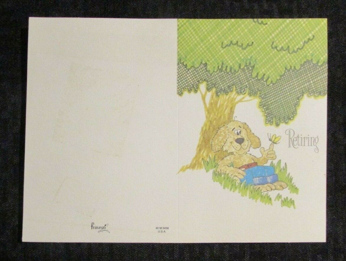RETIREMENT Cartoon Dog Under Tree 4.5x6.5" Greeting Card Art #708 w/ 2 ...