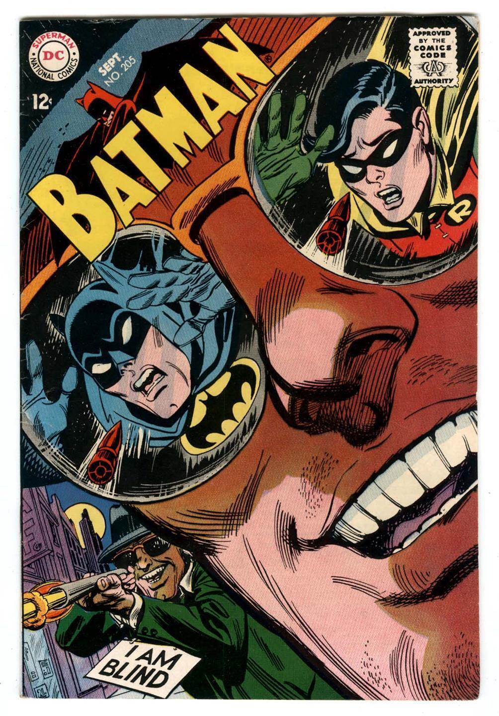 BATMAN #205 DC Comics 1968 Irv Novick Blind Man Shoots Gun at Batman ...
