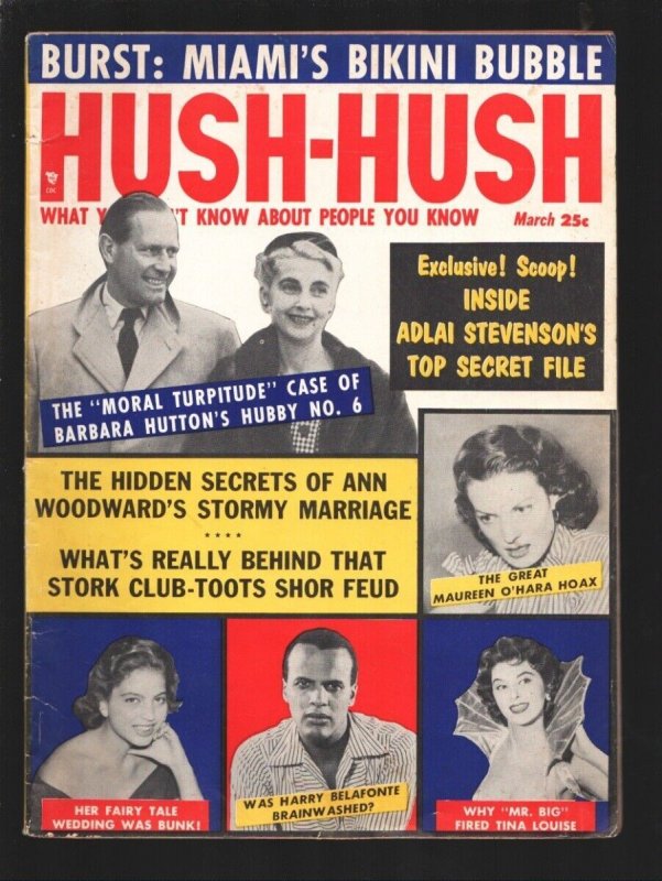 Hush-Hush 3/1956-Harry Belafonte-Toots Shore-Miami Scandal-Maureen O ...