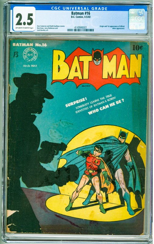 Batman #16 (1943) CGC 2.5! OWW Pages! 1st Appearance of Alfred! | Comic ...