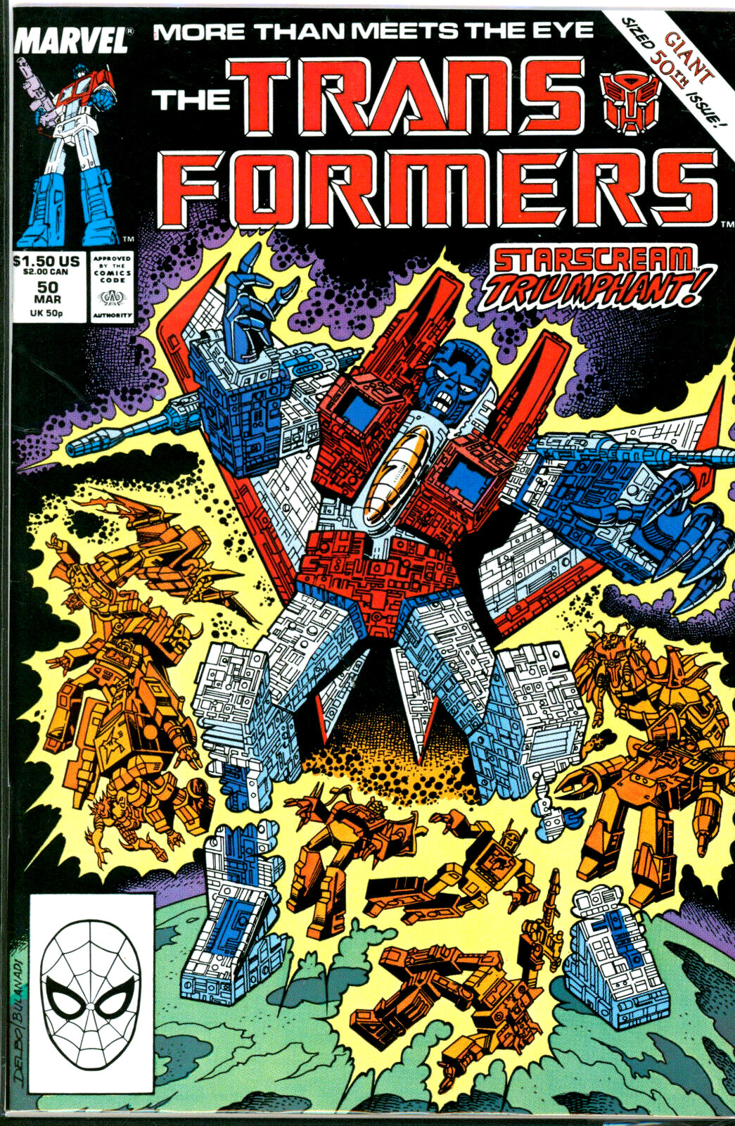 Transformers #50 Marvel Comics 1989 VF Double Sized Issue Starscream ...