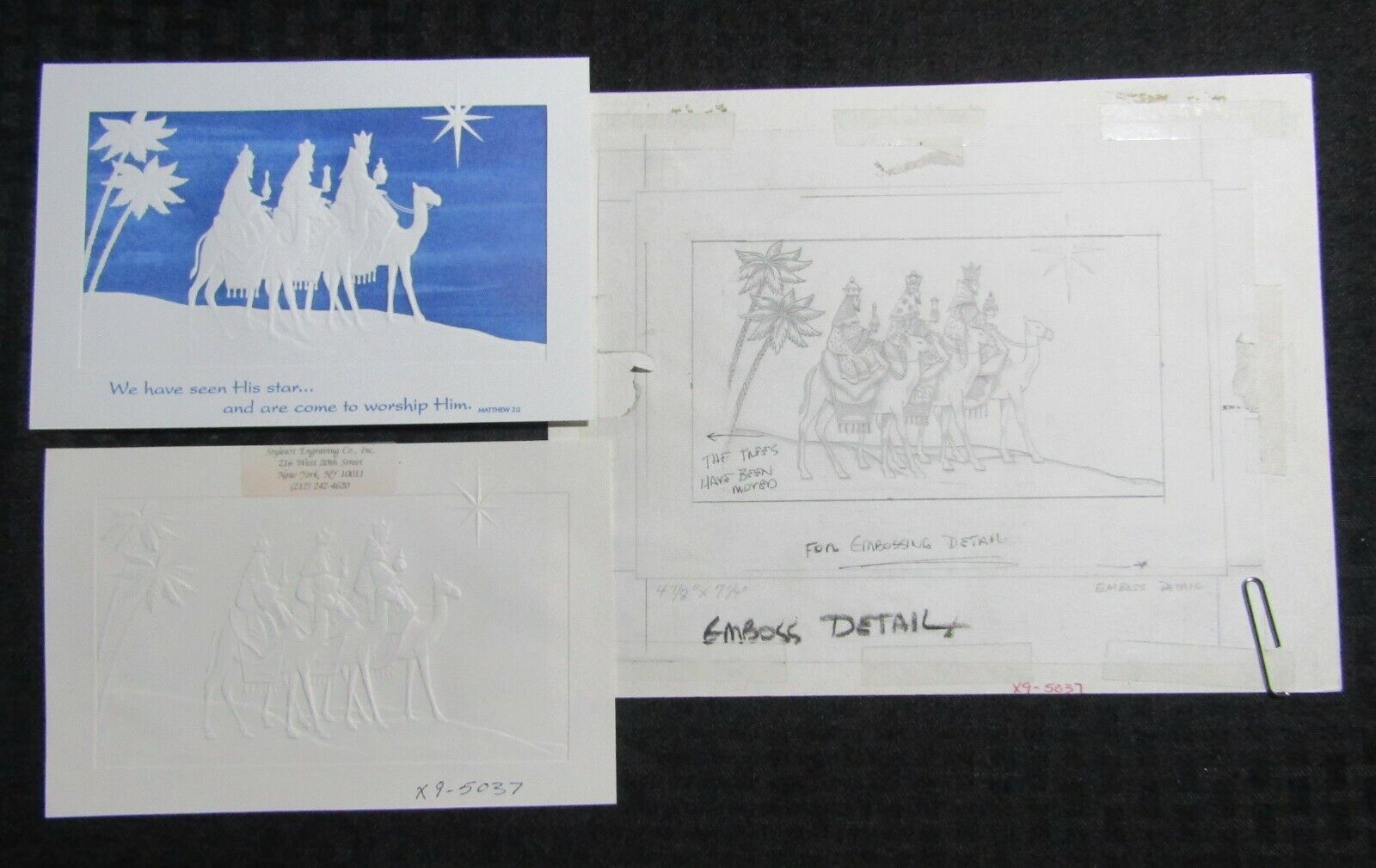 CHRISTMAS Three Wise Men w/ Star Emboss Detail 10x8" Greeting Card Art ...