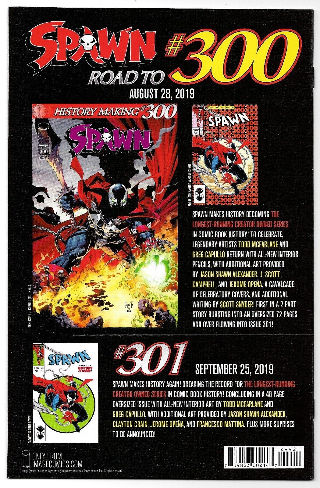 Spawn #299 (07/2019) Image Comics McFarlane Parody Virgin Variant Cover | Comic Books - Modern ...