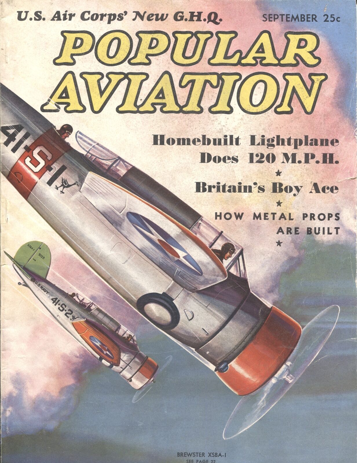 Popular Aviation SEPT/1937-Herman R. Bollin PULP STYLE COVER ART ...