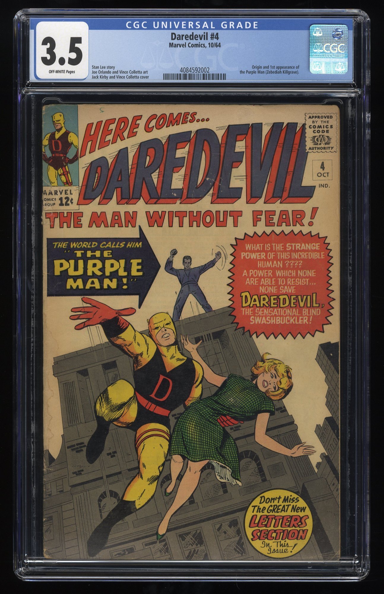 Daredevil #4 CGC VG- 3.5 Off White 1st Appearance Killgrave, the Purple ...