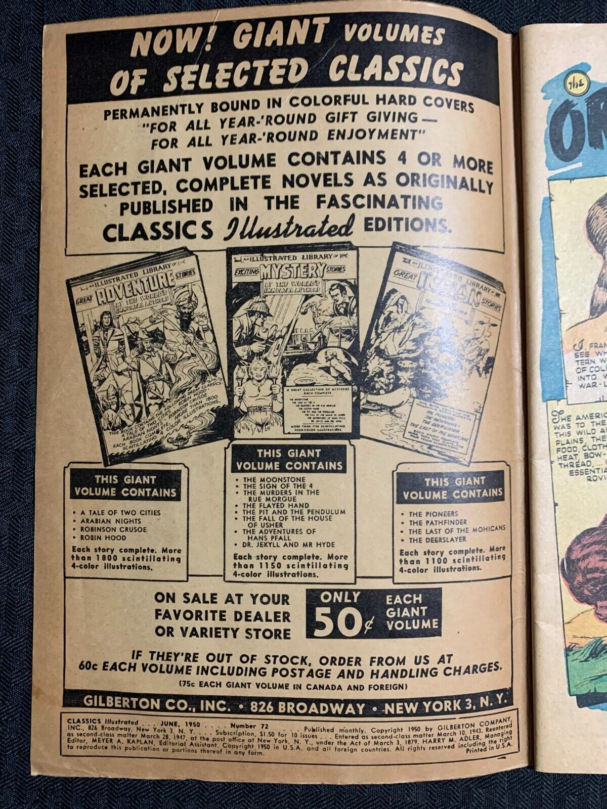 1950 CLASSICS ILLUSTRATED Oregon Trail by Francis Parkman #72 VG 4.0 ...