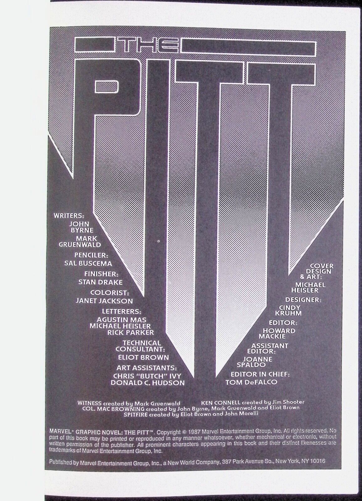 THE PITT Comic Graphic Novel — John Byrne Sal Buscema — 1987 Marvel New ...