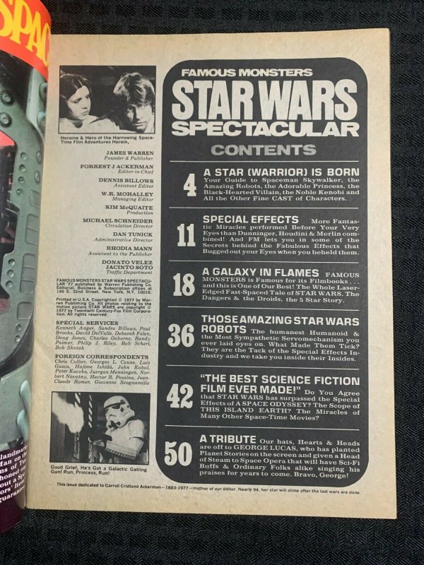 1977 STAR WARS SPECTACULAR Warren Magazine FN 6.0 Over 60 Fantastic ...