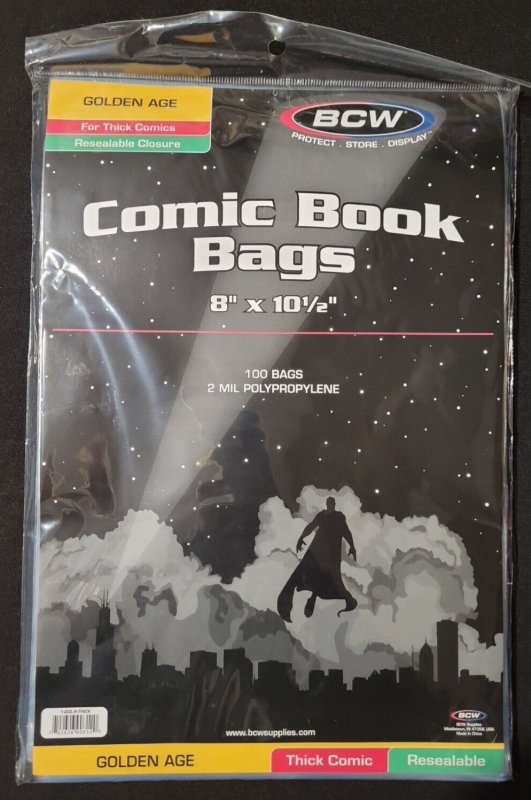 Pack of 100 BCW Golden Resealable Thick Comic Bags 8 x 101/2 | Comic ...