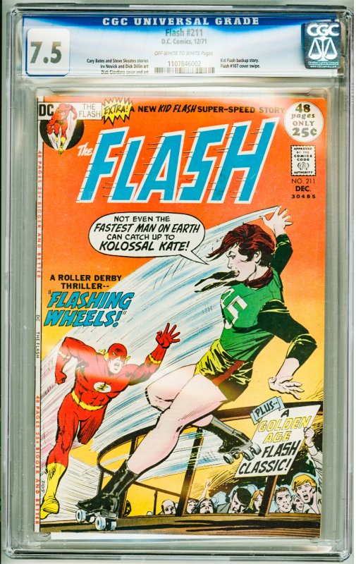 The Flash #211 (1971) CGC 7.5! OWW Pages! crack right side of slab ...