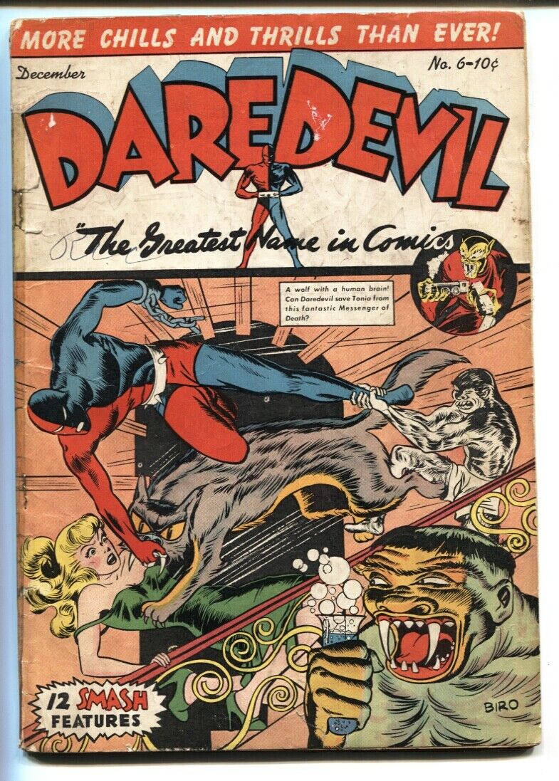 DAREDEVIL #6-1941-Insane WEIRD MENACE wolf attack HEADLIGHT cvr | Comic ...