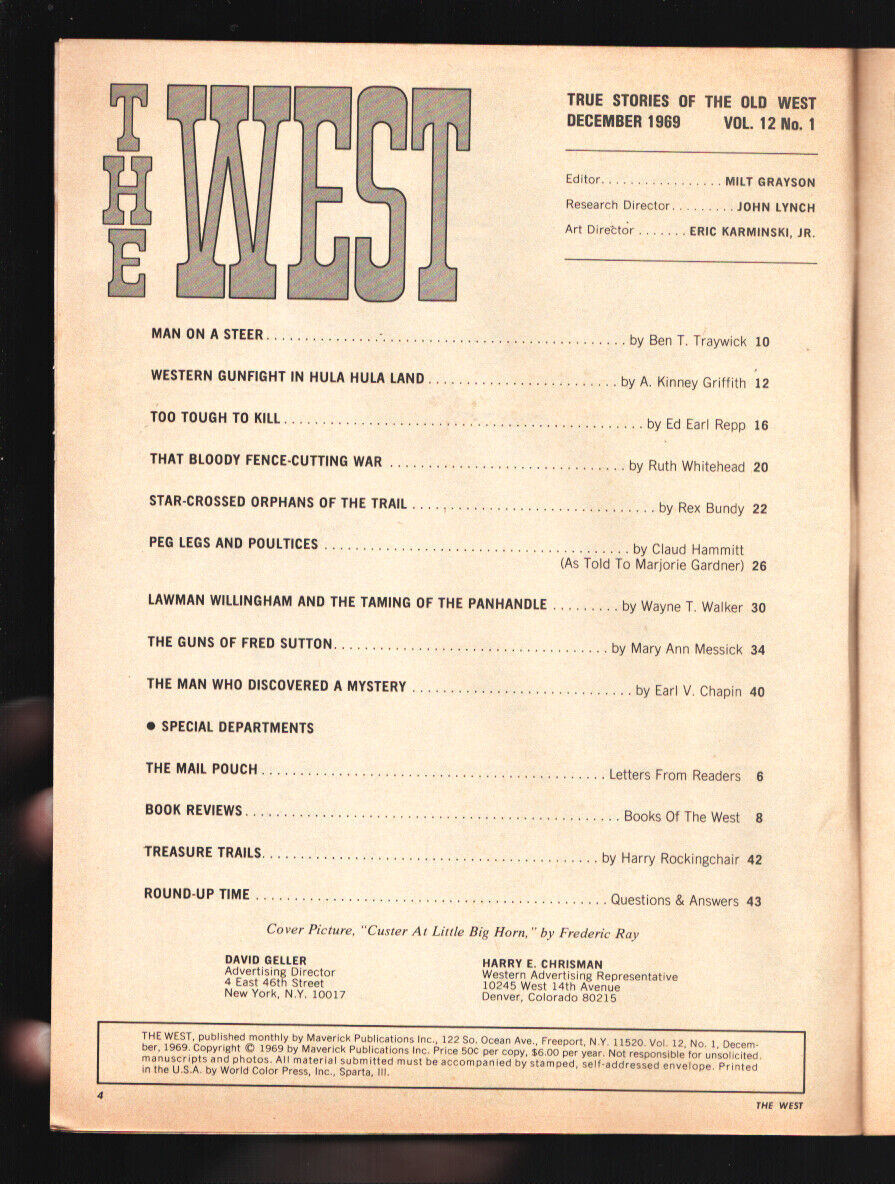 West 12/1969-Custer cover art by DC comic artist Fred Ray-Too Tough To ...
