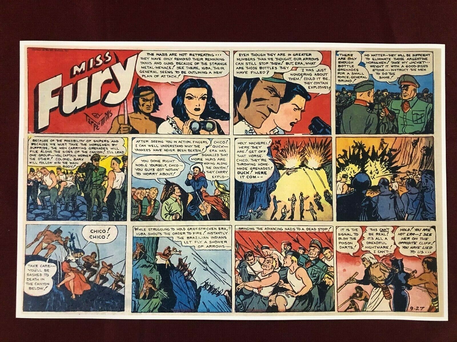 GOLDEN AGE MISS FURY ATTACKING NAZIS PRINT 1942 Art Like Catwoman ...