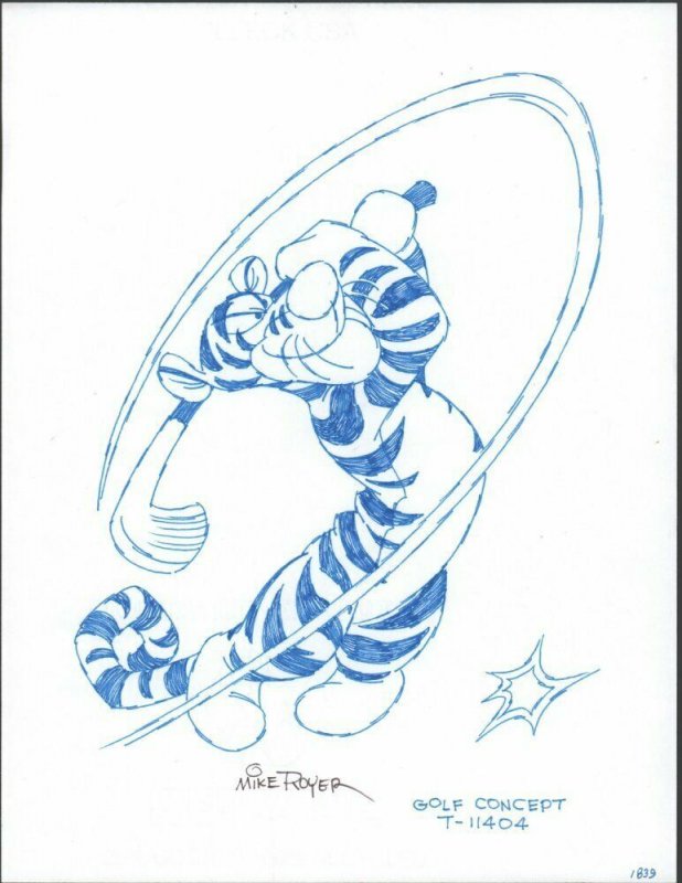 Winnie-the-Pooh Disney Blue Ink Drawing Concept Art A Tigger Golf by ...