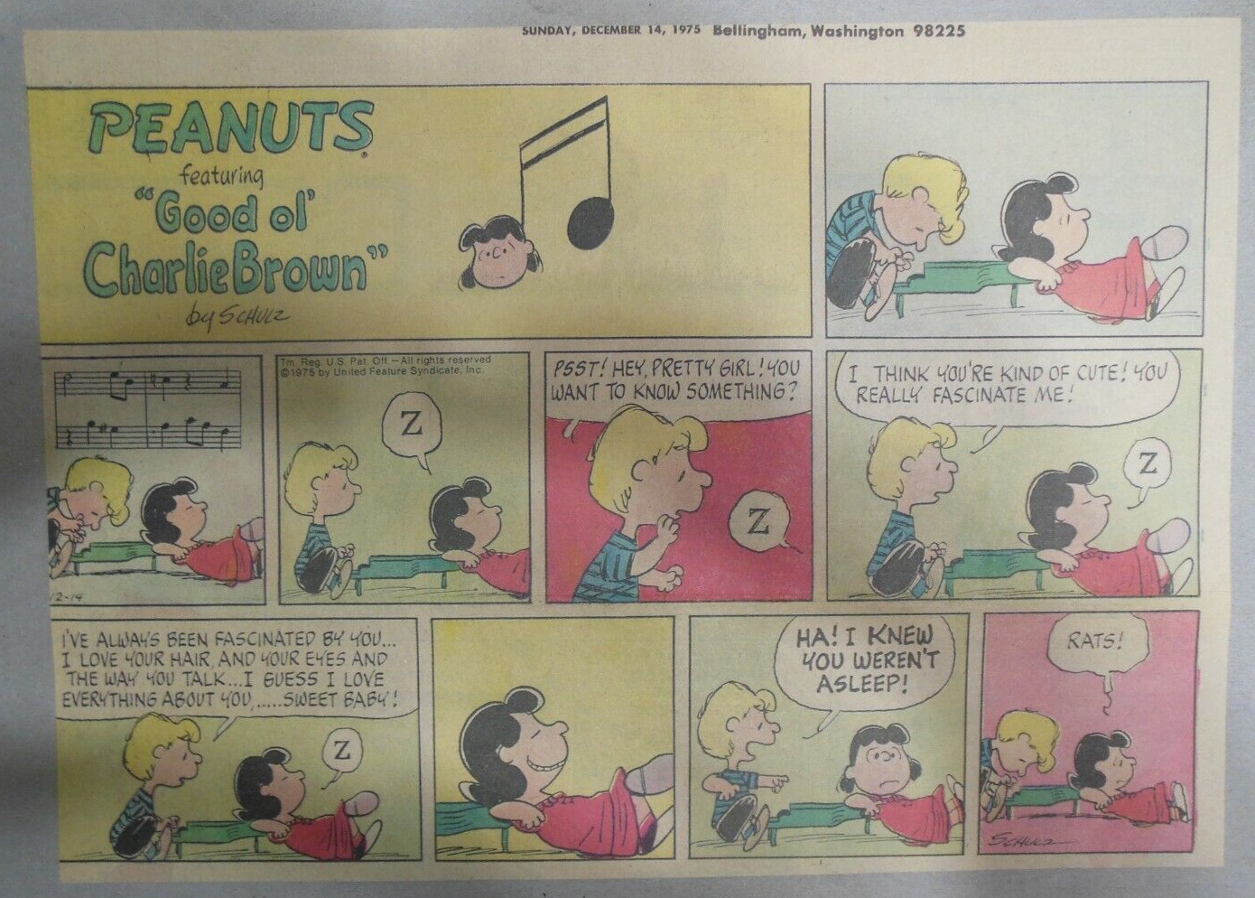Peanuts Sunday Page by Charles Schulz from 12/14/1975 Size: ~11 x 15 ...