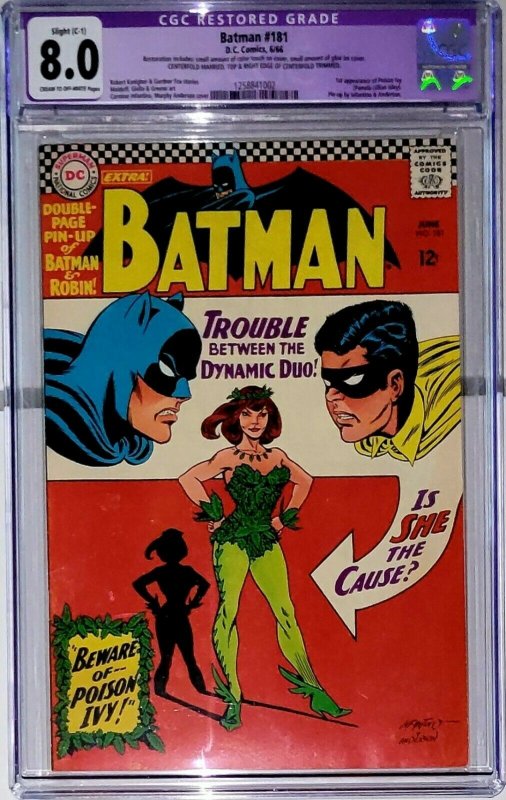 BATMAN #181 CGC 8.0 (DC June, 1966) Restored, 1st app POISON IVY only 5 ...