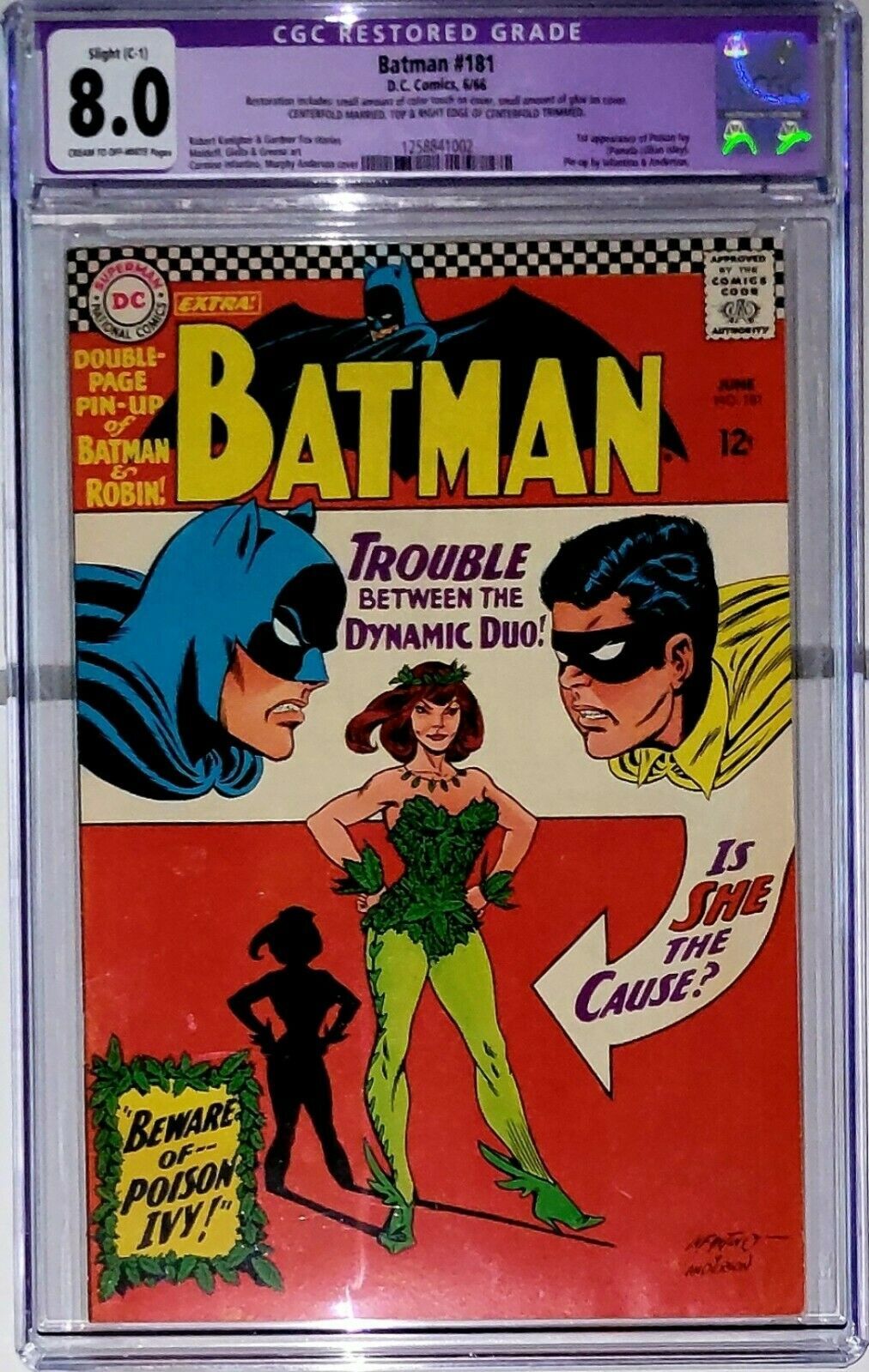 BATMAN #181 CGC 8.0 (DC June, 1966) Restored, 1st app POISON IVY only 5 ...