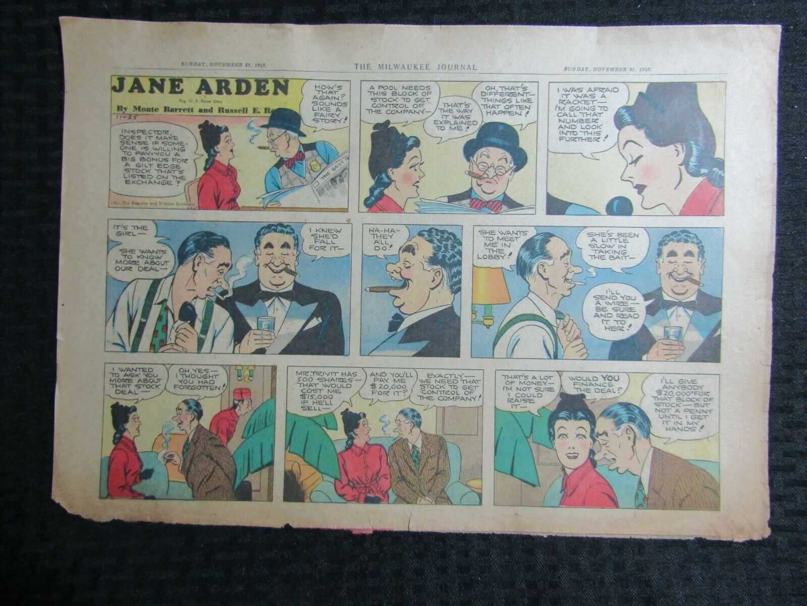 1940s JANE ARDEN Barrett & Ross 15x11" Newspaper Comic Strip LOT B of ...