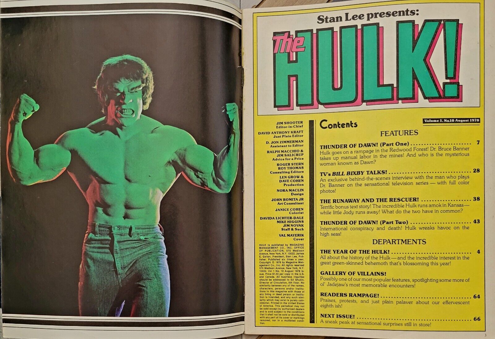 RAMPAGING HULK #10 FN/VF (Marvel Magazine 1978) LOU FERRIGNO! Villains ...