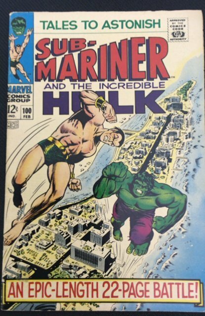 Tales to Astonish #100 (1968) Hulk/Submariner. 22 pg battle | Comic Books - Silver Age, Marvel ...
