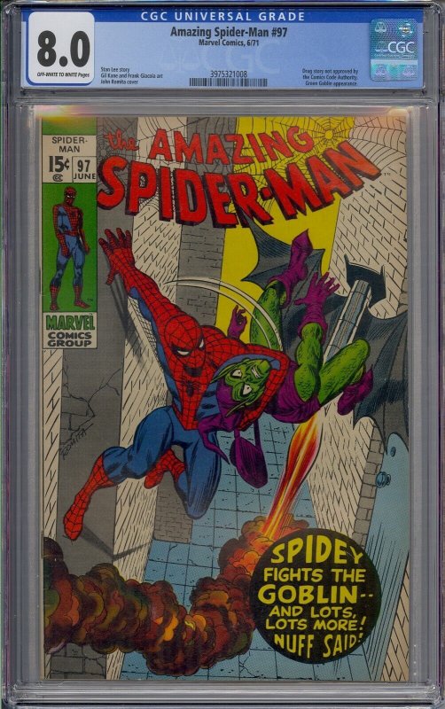 Amazing Spider-Man #97 CGC 8.0 Green Goblin Stan LEE Story John Romita ...